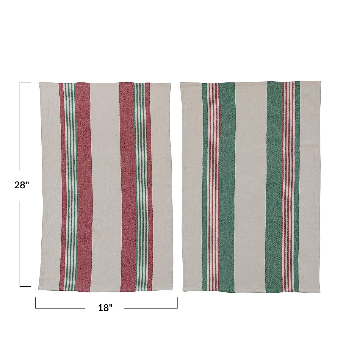 Creative Co-Op 28' L x 18' W Cotton Printed Tea Towels w/Stripes & Jute & Wood Bead Tie, Multi Color, Set of 2