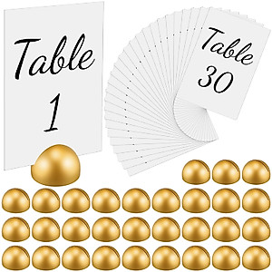 Queekay 30 Pieces Wedding Table Number 1-30 with Stands 4 x 6 Inch Table Number Signs with Round Card Holder Wedding Seating Chart for Wedding Reception Centerpieces Decorations Event Party (Gold)