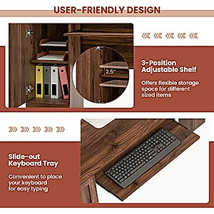 Tangkula L-Shaped Office Desk with Storage Drawers & Keyboard Tray, Home Office Corner Computer Desk with Cabinet & Inner Adjustable Shelf, Space-Saving Study Writing Desk, Computer Workstation