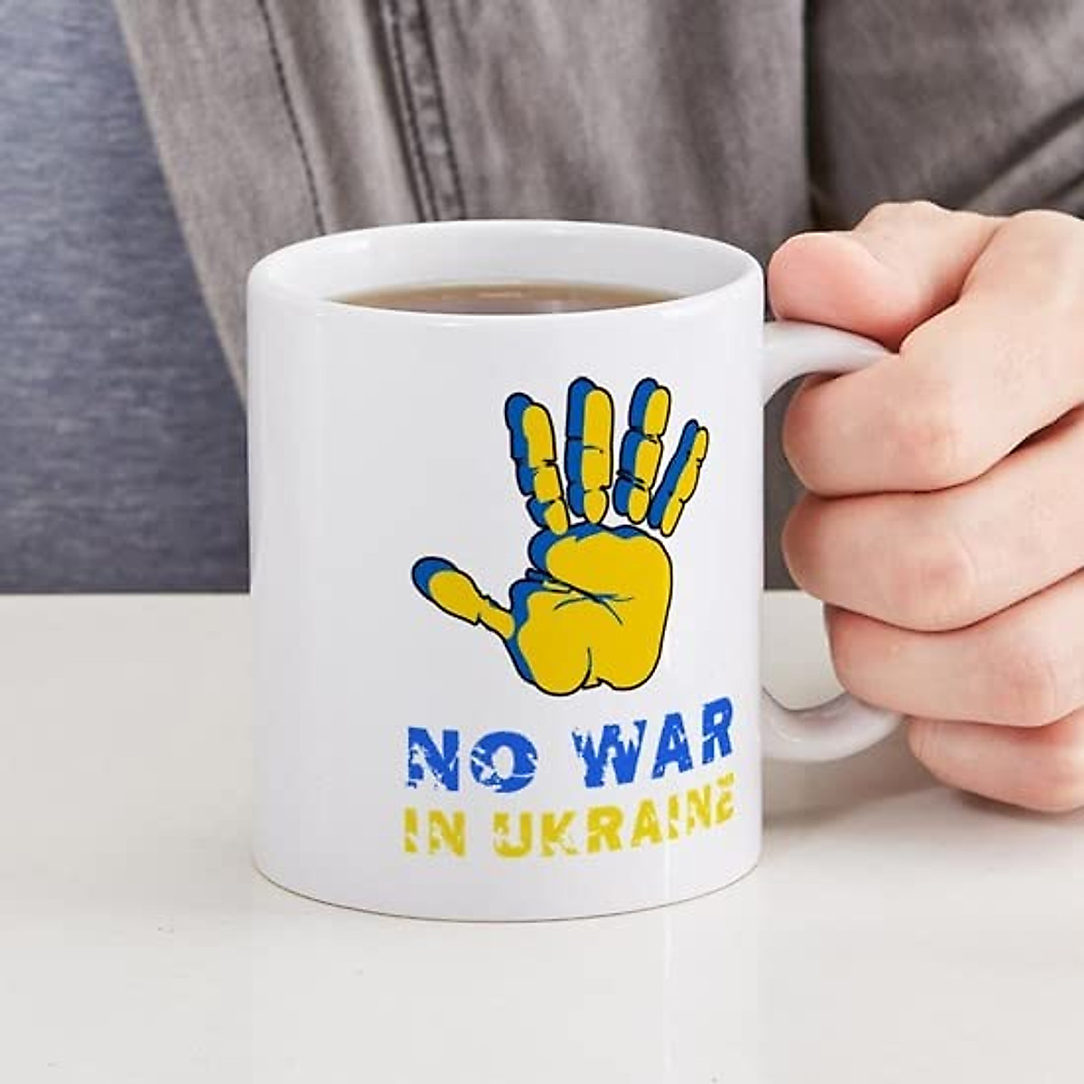 CafePress No War In Ukraine Peace Five Print Donbas Fla Mugs Ceramic Coffee Mug, Tea Cup 11 oz