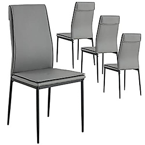 Modern Dining Chairs Set of 4, Kitchen Chair Dinner Chair with PU Leather High Back Upholstered Cushion and Metal Legs, Living Room Bedroom, Grey