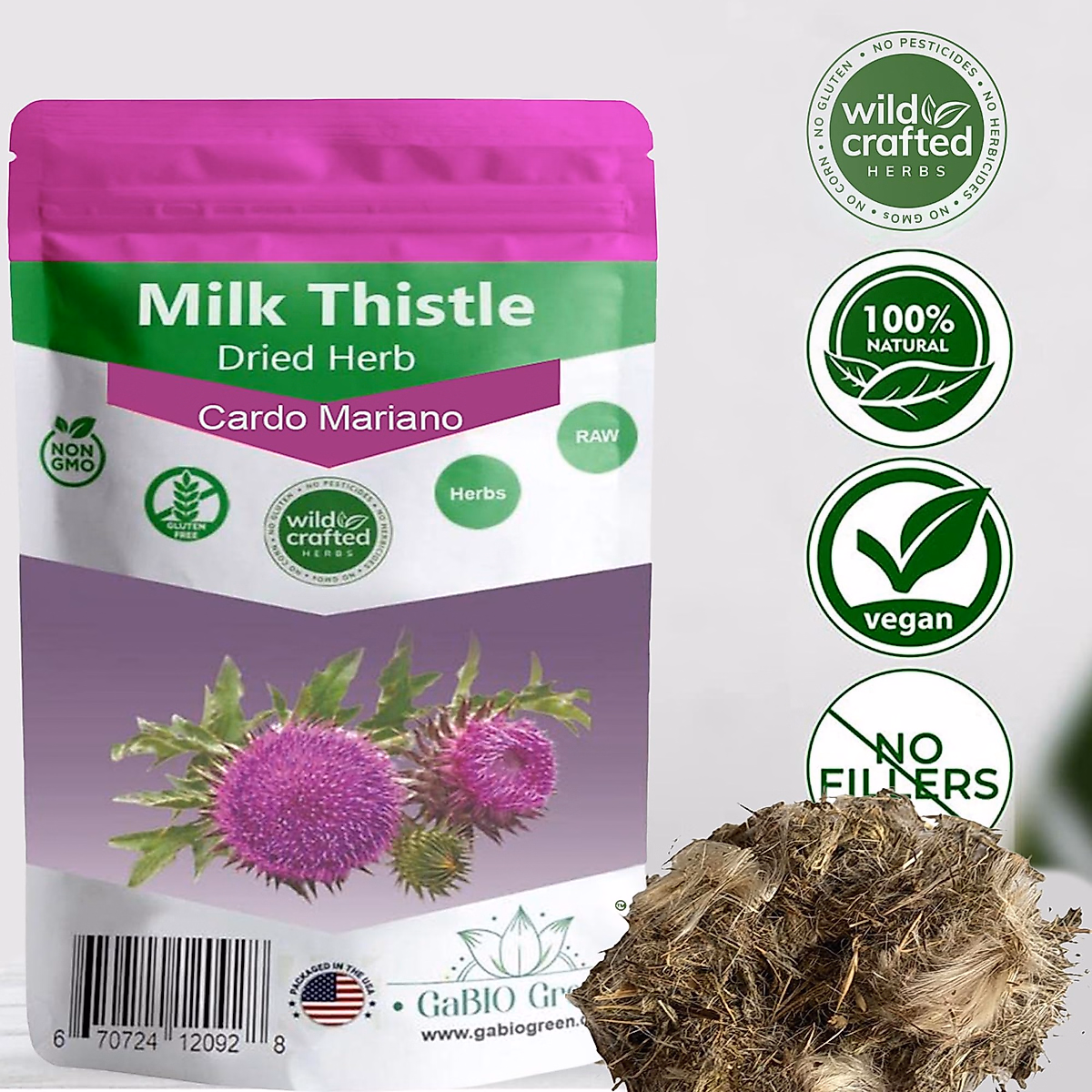 Cardo Mariano Herb, Milk Thistle Herb 2 oz, 100% PURE & NATURAL Cardo Marin, Cardo Mariano Tea, Milk Thistle Loose Tea, Resealable Bag, 2 oz, Milk Thistle Herbal, Product From Mexico