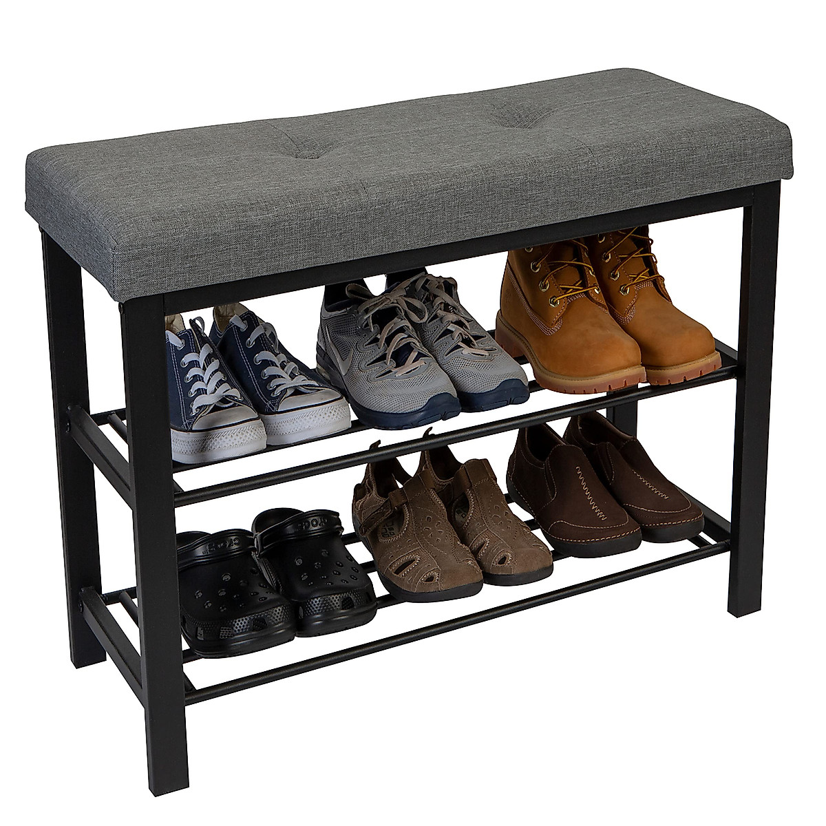 Simplify Storage Bench, Shoe Rack, Ottoman, Tufted, Padded Seating for Entryway, Bedroom, Closet & Hallway, Grey