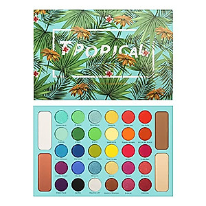 docolor Eyeshadow Palette Shimmer Matte Highly Pigmented Eye Shadow Natural Warm Glitter Long Lasting Waterproof, Professional Contour & Highlight Powder Tropical Makeup Palette (34 Color)