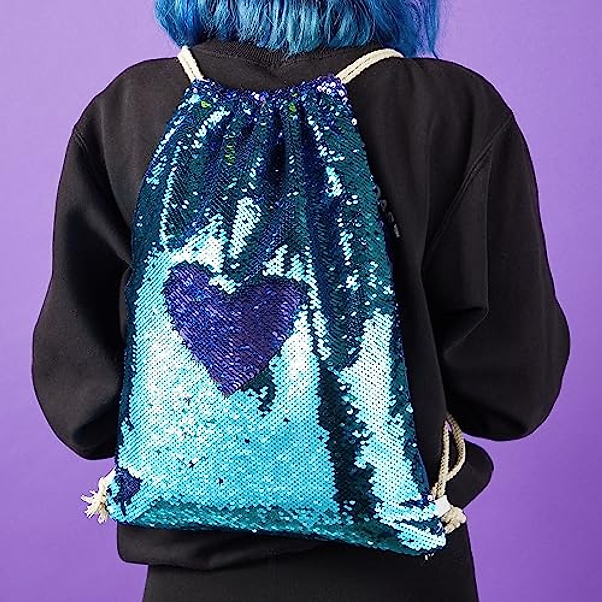 Juvale Mermaid Sequin Drawstring Backpack for Women, Reversible (12 x 16 In)