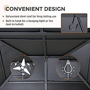 EAGLE PEAK 10x12 Outdoor Steel Frame Hardtop Gazebo Pavilion with Double Roof for Garden, Patio, Lawn and Party, Mosquito Mesh Netting and Light Beige Privacy Curtains Included, Black