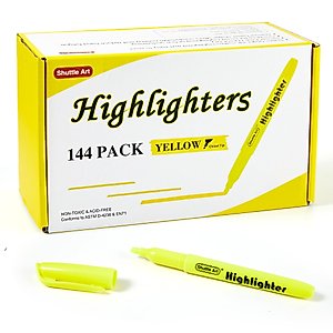 Shuttle Art 144 Pack Highlighters, Yellow Highlighter Pen Bulk with Versatile Chisel Tip Dry-Quickly Non-Toxic Highlighter Markers for Adults Kids Highlighting in Home School Office