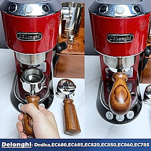 NEOUZA 51mm Espresso Portafilter Compatible with DeLonghi Dedica EC685 Coffee Machine,Mini Wood Handle,Non-pressurized Basket,Double Spouts (H1 Handle)