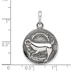 The Black Bow Sterling Silver Capricorn the Goat Zodiac Embossed Circle Pendant