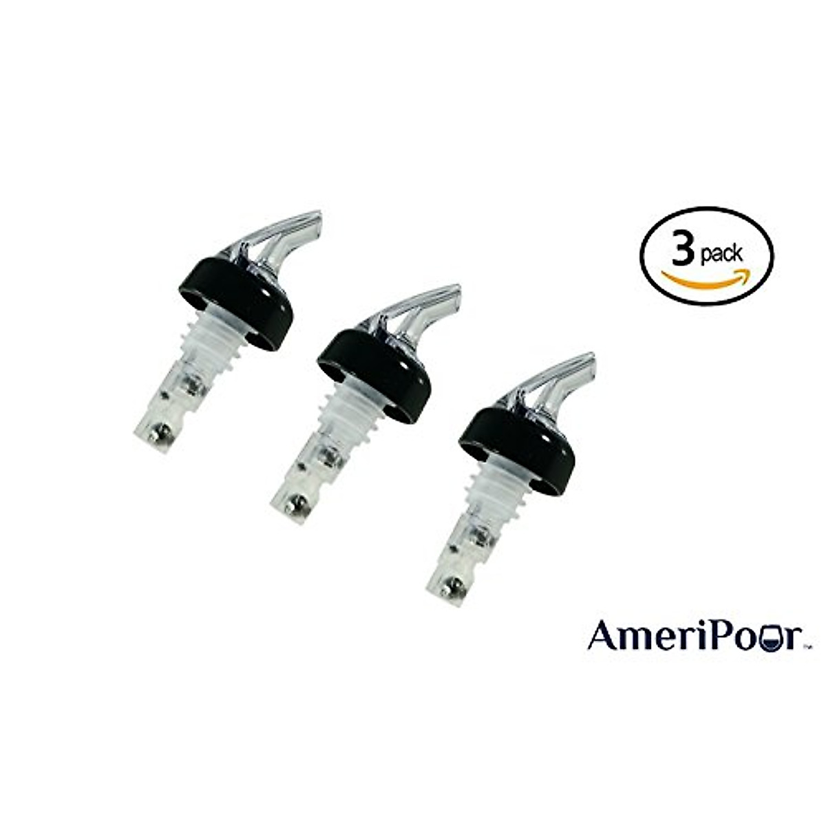 AmeriPour - Measured Pourer - Liquor Bottle Pourers - Collared - (3pk) Made 100% In The USA. Bar Spouts That Don't Leak - No Cracks, Just A Perfect Cocktail Pour Everytime. Great for Wine Too! (1.5oz)