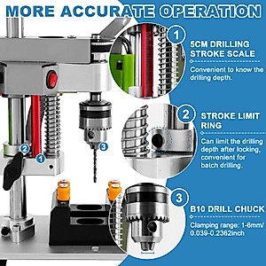 MXBAOHENG Mini Desktop Drill Press 7-speed Micro Drill Press with Work Light for Wood, Crafts and Jewelry Making, Small Table Drilling Machine 795 Motor B10 Chuck, with Belt and Motor Protective Cover