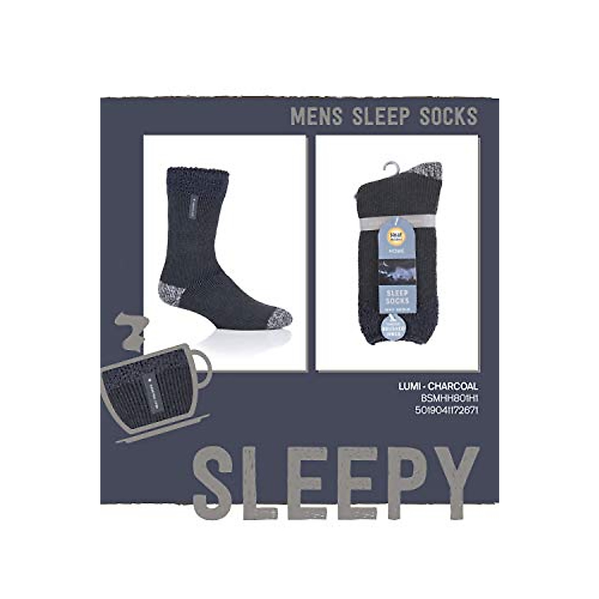 HEAT HOLDERS Mens Luxury Cozy Soft Fleece Lined Fluffy Bed Socks for Sleep (Charcoal (Lumi), 7-12)