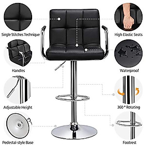 Yaheetech Bar Stools Adjustable Counter Stools Bar Chairs Synthetic Leather Modern Design Swivel Barstools Gas Lift Stools for Kitchen Counter 360 Degree Swivel Seat Top, Set of 2 Black