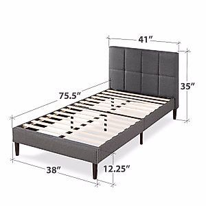 ZINUS Lottie Upholstered Platform Bed Frame with Short Headboard / Mattress Foundation / Wood Slat Support / No Box Spring Needed / Easy Assembly, Grey, Twin