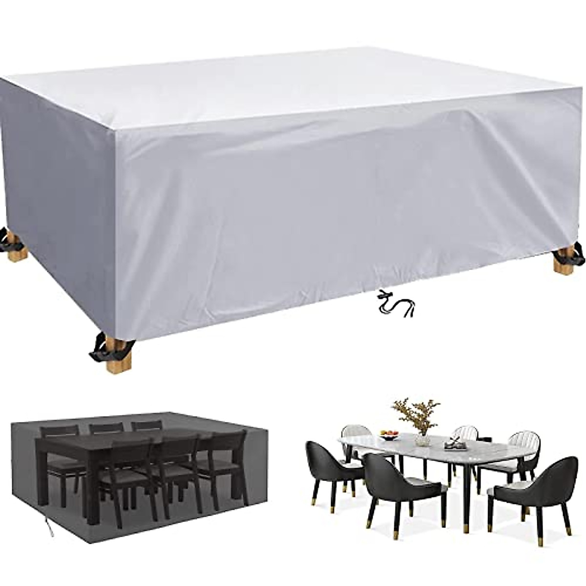 Garden Furniture Covers Waterproof, 80x63x63cm Silver Patio Set Covers Rectangular Cube Square Garden Table Cover Outdoor Sofa Cover 420D Oxford Fabric Rattan Furniture Cover Windproof
