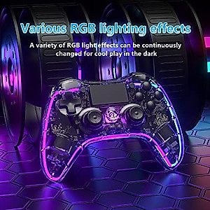 Controller for PS-4 Remote with Dual Vibration Shock Remote Control for Plays-tation 4/Pro/Slim Wireless Controller with Custom LED Light/Program Back Buttons/ Vibration/Headphone Jack 【Upgraded】