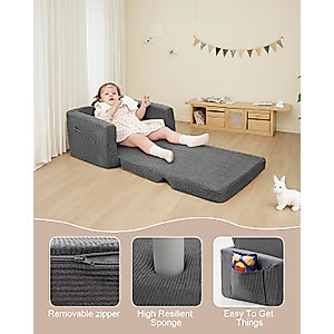 Jouha Thick Toddler & Kids Couch,Toddler Chairs Comfy, Soft Grey Kids Chair Convertible Seeper with Toddlers for Boys and Girls 1-3 to Playroom or Bedroom