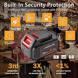 HAPPLYS [2Pack] 6.0Ah Replace for Dewalt 20V Max Battery DCB200 DCB206 DCB205 DCB204 DCB203 DCB201 DCB207 DCB209 Compatible with Dewalt 20V DCD/DCF/DCG/DCS Tools