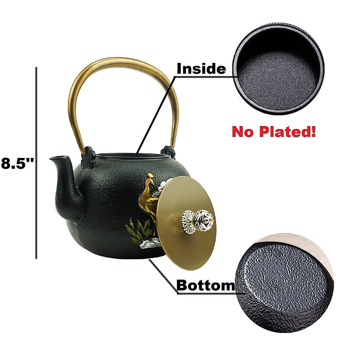 Funmaker Japanese Style Tetubin Tea Kettle Iron Teapots Japanese Cast Iron Teapot Handmade Uncoated Teapot Health Teapot 40.5oz / 1200ml (Type-8)