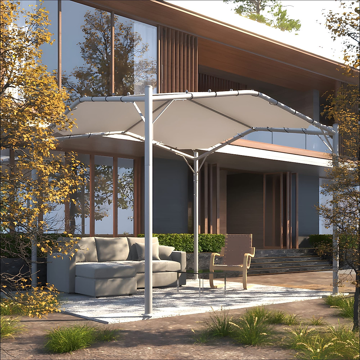 Joyside 11.5FT x 11.5FT Pergola for Outdoor, Patio Gazebo with Metal Frame and Top Canopy, Backyard Sun Shelter with Sun Shade on Top, Pergola with Sturdy Structure for Lawn, White