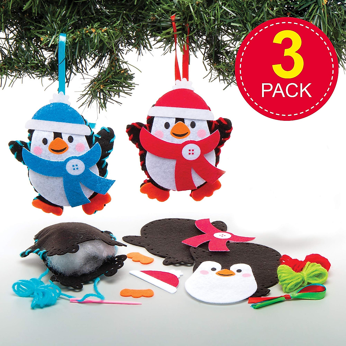 Baker Ross AT238 Penguin Ornament Sewing Kits - Pack Of 3, Christmas Arts And Crafts, Assorted