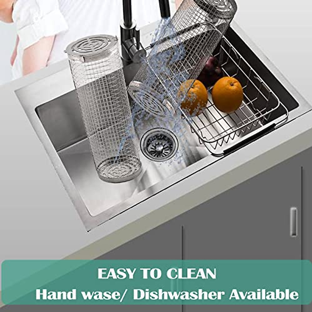 2pcs Rolling Grilling Basket - Stainless Steel BBQ Grill Mesh for Vegetables, Fish and French Fries, Round Stainless Steel Grill Mesh (Pack of (M+L))