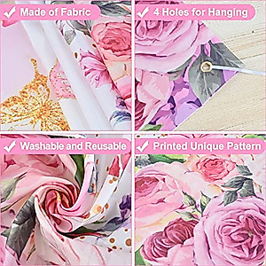 Butterfly Birthday Decorations Butterfly Backdrop Butterfly Birthday Banner for Girls Baby Shower Birthday Party Supplies, Pink and Purple Floral Gold Spots Spring Theme Background 70.8 x 43.3 Inch