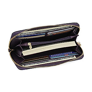 ArtsEye Rose Embossed Genuine Leather Zip Around Wristlet Wallet (Purple)