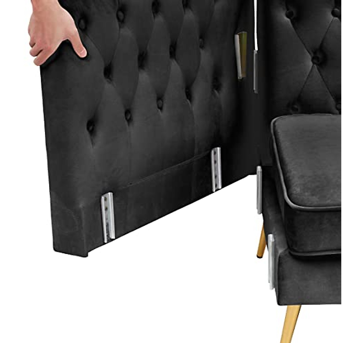 EMKK Small Velvet 2-Seater Couch with Pillows, Loveseat Accent Sofa, Living Room Sofá with Tufted Backrest, Black