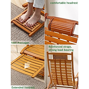 BROHN Lounge Chair, Foldable Wood Outdoor Chaise Lounge Rocking Chair Porch Rocker Outdoor Sun Lounger