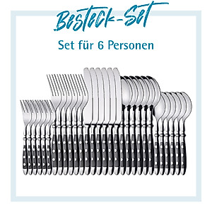 GRÄWE cutlery set for 6 persons made of stainless steel, Heavy, Rustic, Table cutlery set 30 pieces, Forged cutlery with black handles - Nuremberg series