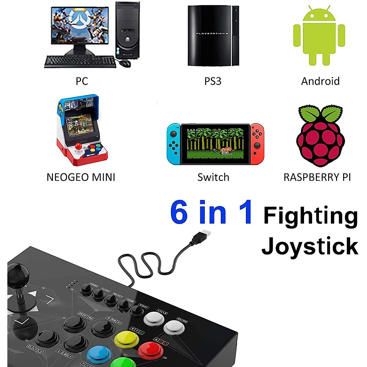 Fight Sticks PC,Arcade PC Joysticks Fight Stick Street Fighter Video Game Controller Fighting Joystick for PC, Nintendo Switch, NEOGEO Mini, NeoGeo Pro, PS3,Raspberry Pi, PS Classic, Android
