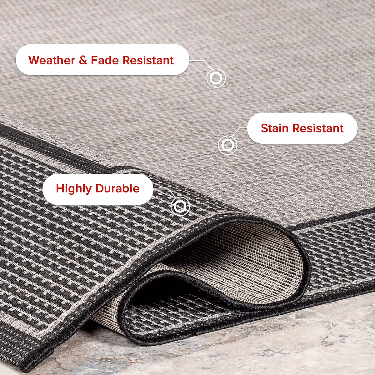 nuLOOM Gris Bordered 3x5 Indoor/Outdoor Accent Rug for Living Room Patio Deck Front Porch Entryway Kitchen, Grey/Black