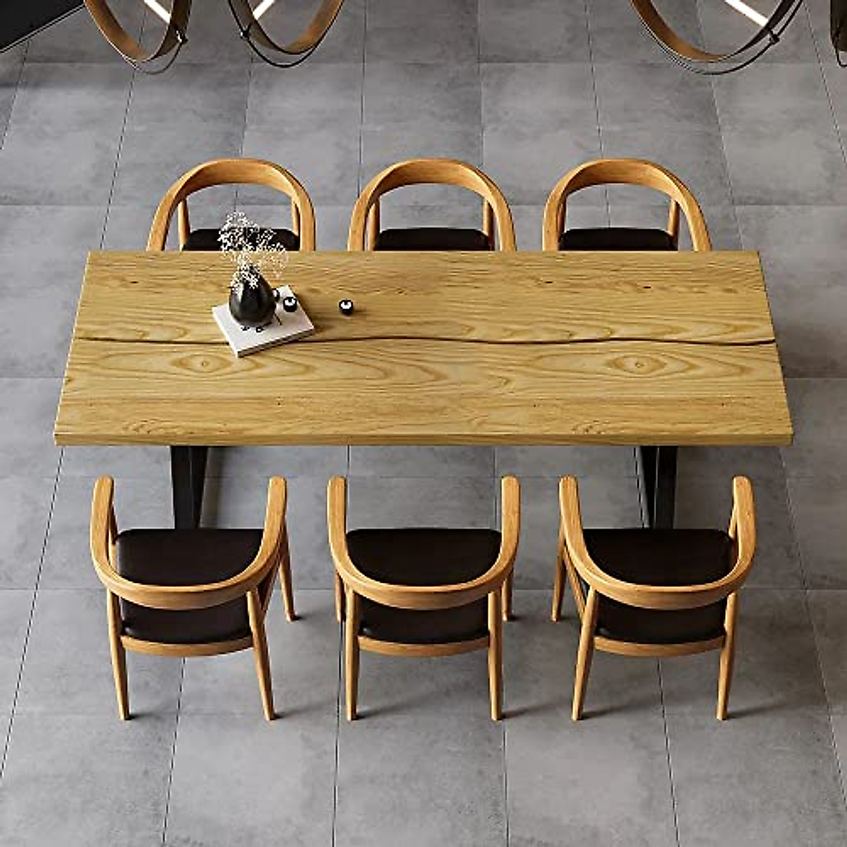 homary 70.9" Natural Industrial Dining Table for 6-8 People, Rectangular Wood Kitchen Table with Metal Legs