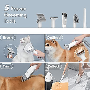 Neakasa by neabot P2 Pro Dog Grooming Kit, Clippers Vacuum Suction 99% Hair, Pet with 5 Proven Tools, 2L Large-Capacity Easy Empty Dustbin for Dogs Cats Animals (Grey-White)