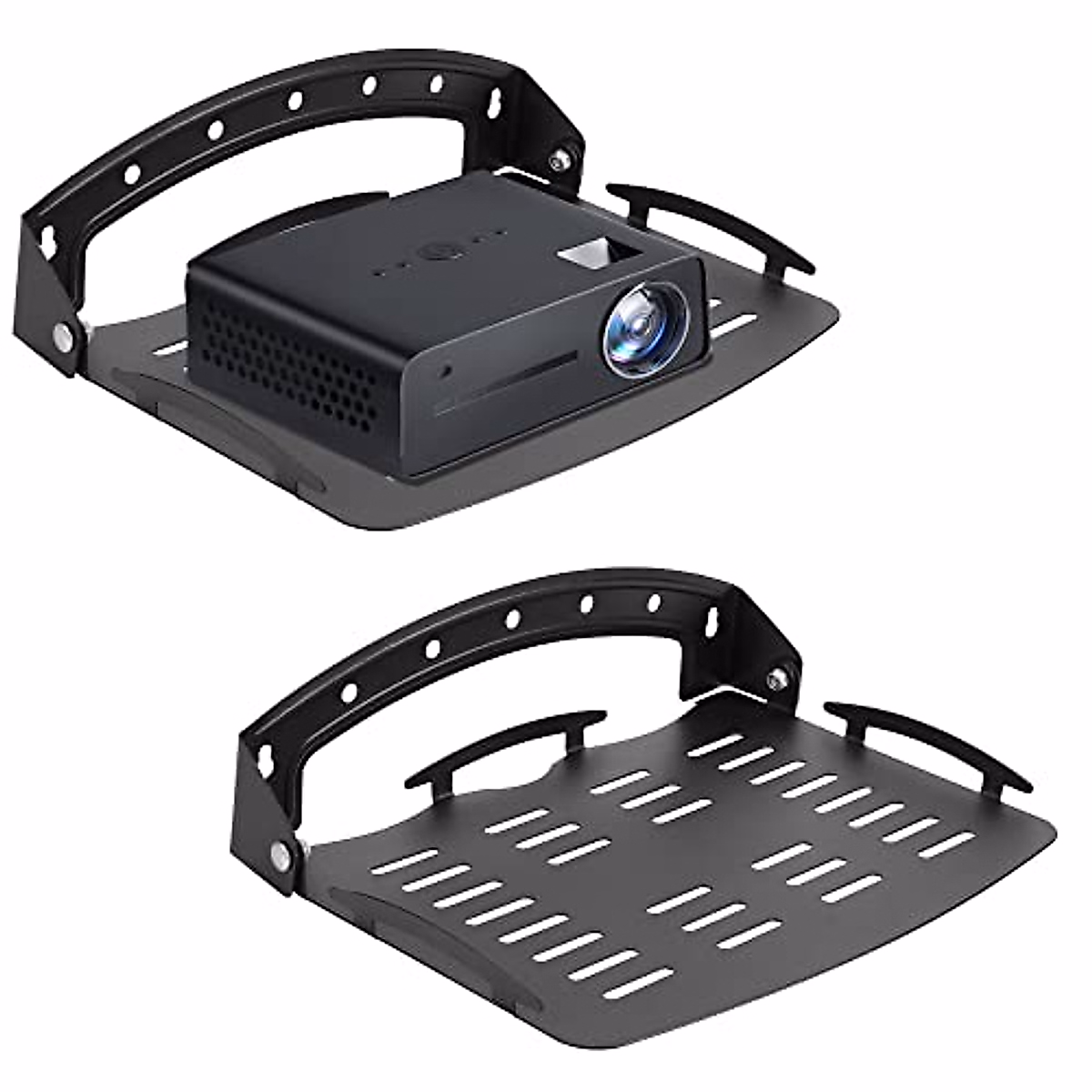 POPTONG NO Drilling Projector Wall Mount, Small Wall Shelf, Floating Shelf - Loading Capacity 8.8lbs, 90 Degree Foldable, Used for Media Boxes, Game Consoles, Routers, Projectors and Sounds (BACLK)