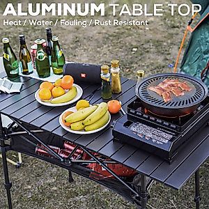 LEBLEBALL Folding Camping Table, Portable Folding Table with Storage Bag, Adjustable Aluminum Camping Table for Outdoor Picnic, Beach, Backyard, BBQ, Patio, Fishing, Black