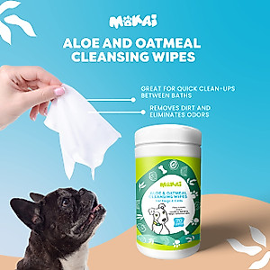 MOKAI Aloe & Oatmeal Grooming Wipes for Dogs and Cats | Pet Cleansing Wipes Used to Remove Dirt Dander Odor and Excess Hair from The Skin and Coat with Soothing Benefits for Sensitive Skin (60 Wipes)