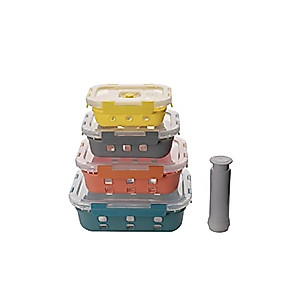 B VACUUM WARE 13 Pieces Meal Prep Borosilicate Glass Food Storage Container set. Stackable, Vacuum Seal, Airtight seal Heat Resistant Silicone Sleeve +Vacuum Pump keeps food fresh longer, Spillproof