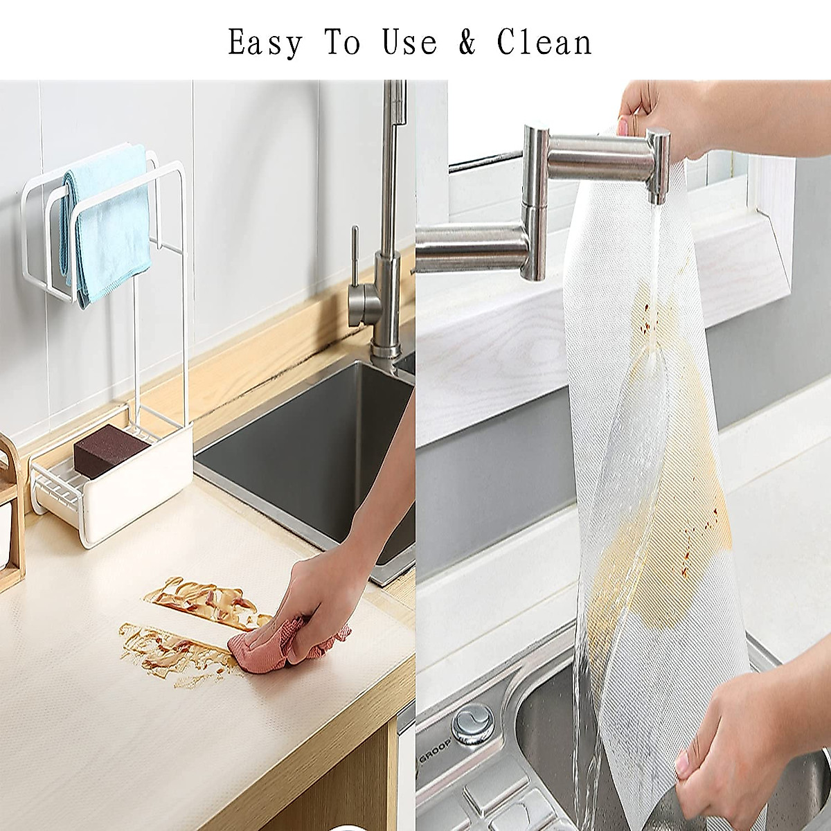 Bikoplmn Shelf Liners for Kitchen Cabinets and Drawers, Non Adhesive Anti Slip Fridge Mats, Food Grade Refrigerator Liner,4 Packs