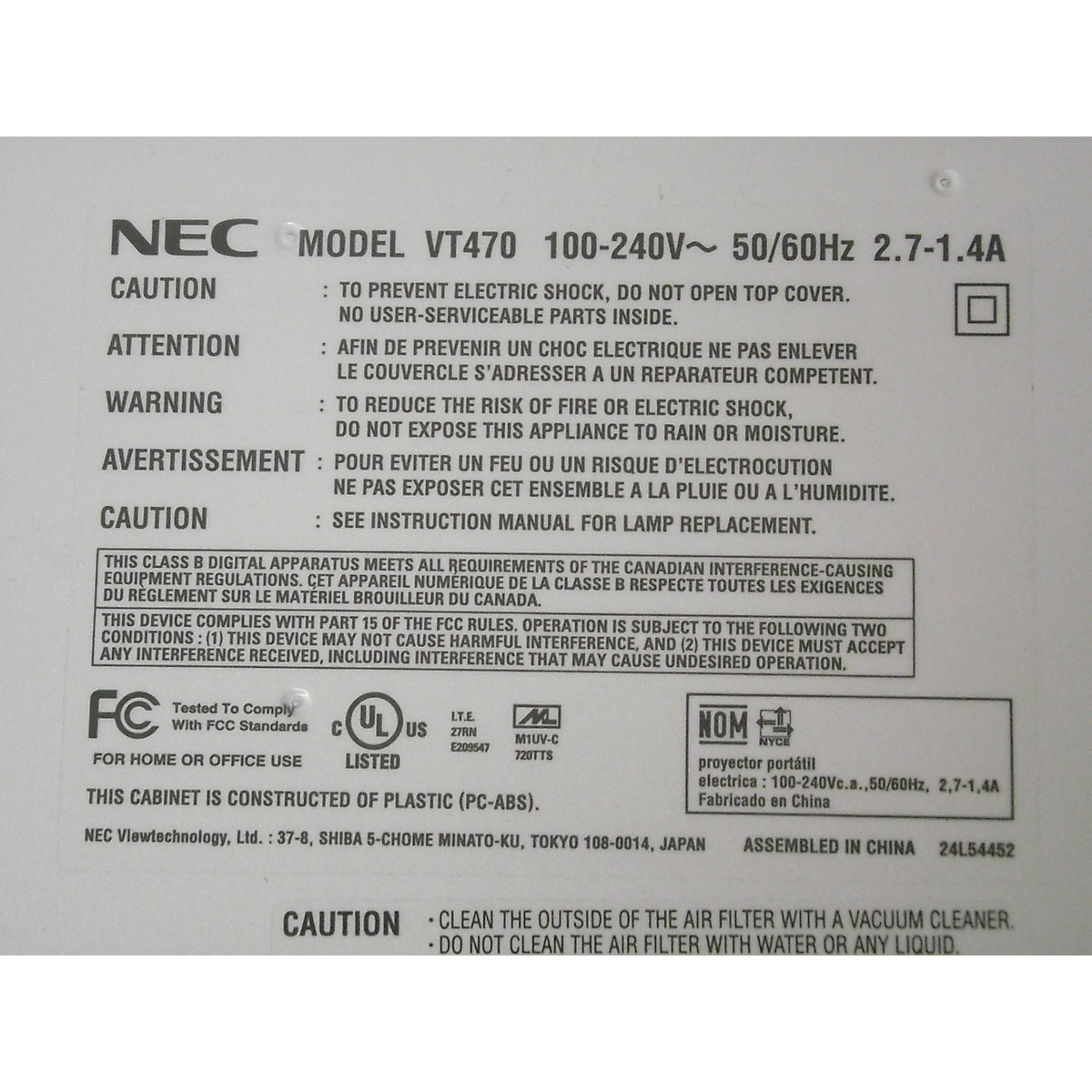 NEC VT470 Digital Video Projector 2000 ANSI Lumens