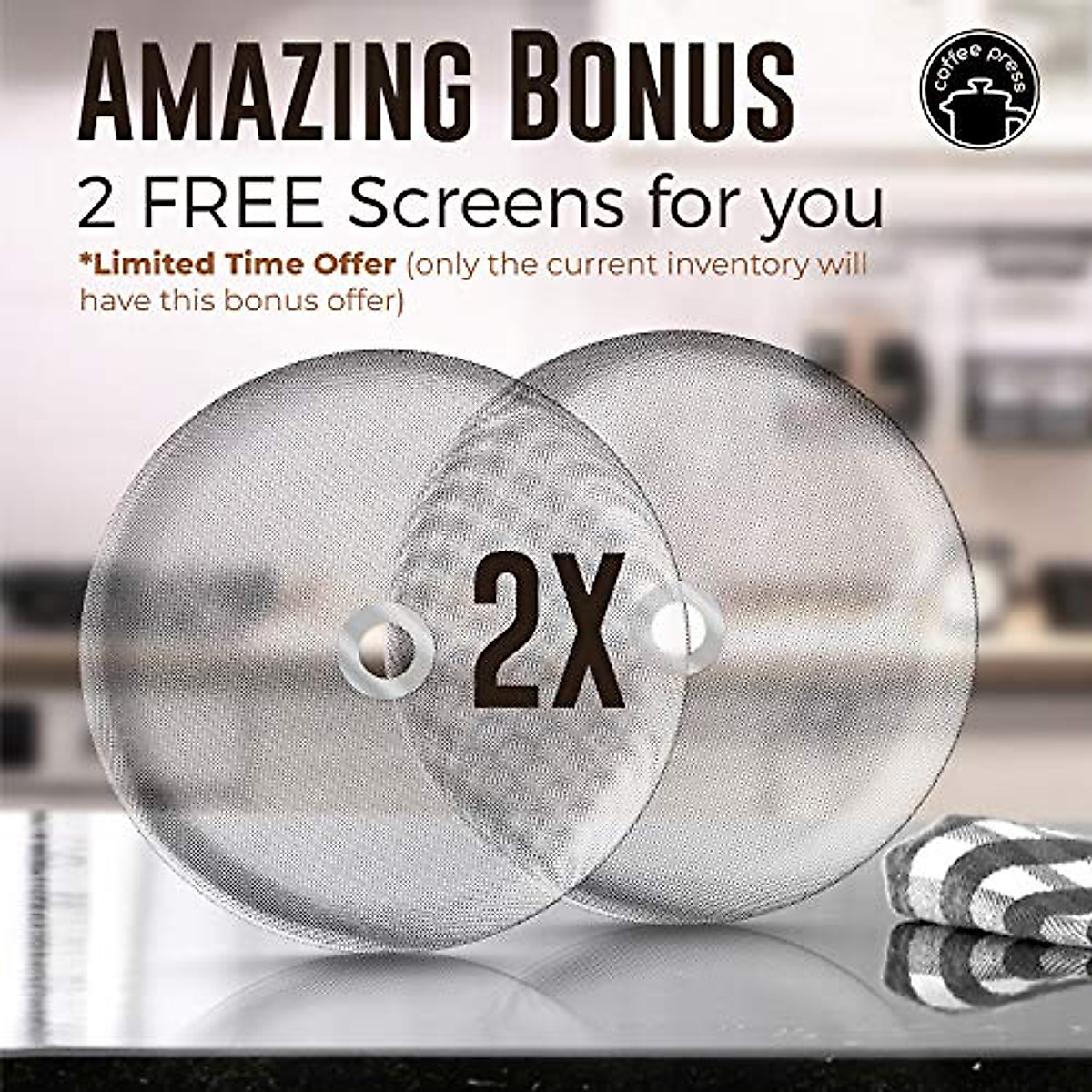 coffee press French Press Coffee Maker with 2 Extra Screens, 34oz, French Press Stainless Steel 304 Grade, Easy Disassemble Design Double Filter, Thick Heat Resistant Glass Pot (Copper)