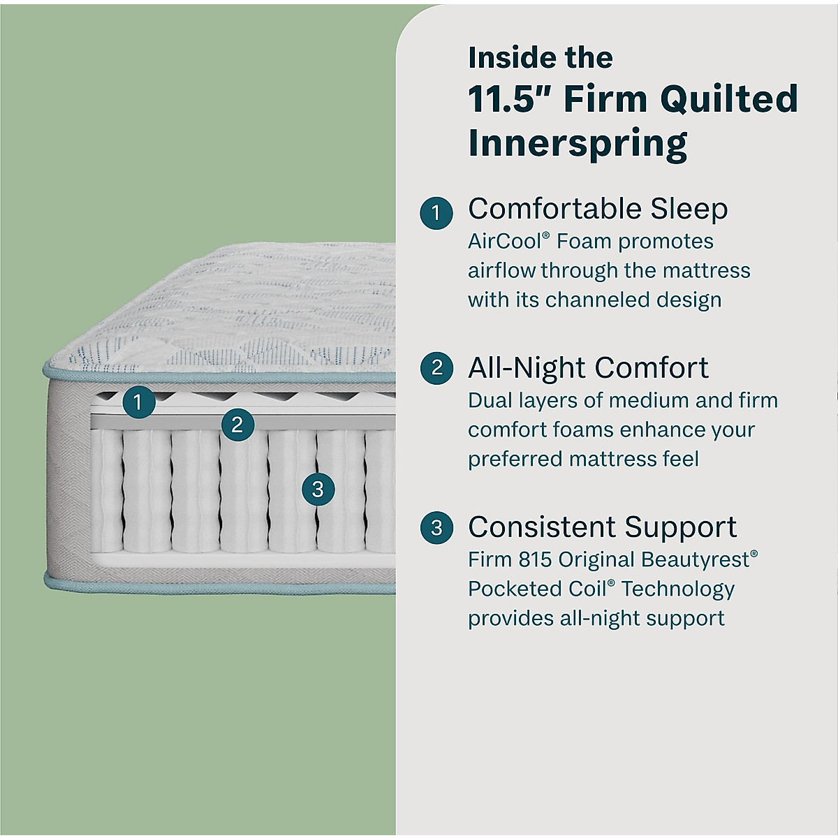 Beauty Sleep DreamRest Firm 11.5" Twin XL Mattress, Pocketed Coils, Cooling, Breathable, and Pressure Relieving - 100 Night Trial, CertiPUR-US Certified and 10 Year Limited Warranty