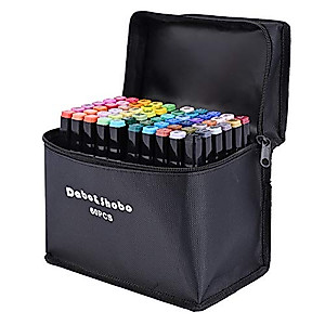 60 Color Alcohol Marker Pens， Bright Permanent ，for Coloring Art Markers for Kids, Adults Coloring Book, ， Wide Chisel and Thin Head Double-Head Design Equipped with, Black Suitcase