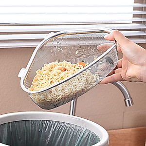 Stainless Steel sink drain basket, Kitchen Food Waste Leftovers Food Catcher Garbage, Corner Kitchen Sink Strainer Basket for Draining Residuum, Drip Drying Sponge (1Pcs)