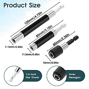 3pcs 1/4 Inch Magnetic Screw Drive Guide Sleeve for Drill, Hex Shank Drill Driver Extension Bit Holder Screwdriver Bit Holder Extension Fast Change Connection Rod Adapter Sleeve for Nuts