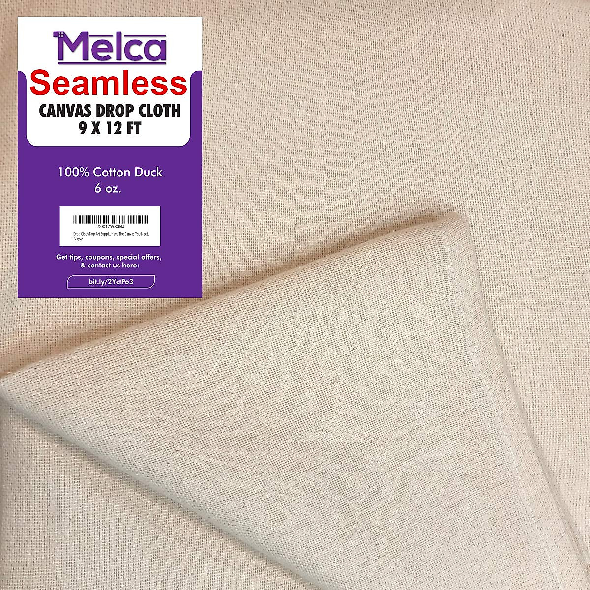 Drop Cloth Tarp Art Supplies - 9x12 Finished Size, 100% Cotton, Seams Only On The Edges, New Unmarked Fabric, Cotton Duck Fabric - Be Confident You Have The Canvas You Need.
