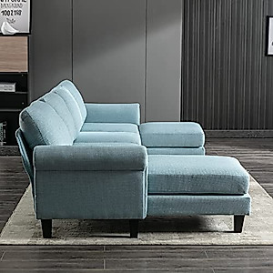 HomSof U-Shape Sectional Sofa Set for Living Room, Mid Century Modern Couch with Chaise and Ottoman, Light Blue