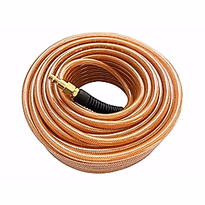 SANFU Polyurethane(PU) 1/4-Inch x 100ft Reinforced, Air Hose with 1/4” Swivel Solid Brass Quick Coupler and Plug, Brown(100’)
