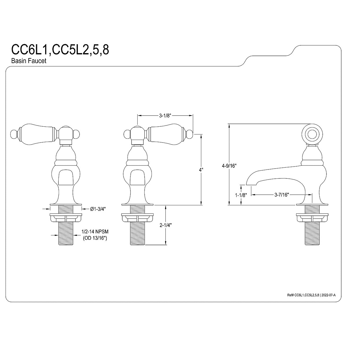 Kingston Brass CC5L2 Vintage Basin Faucet (1) CCPL1CSC (1) CCPL1CSH, 3-1/2 inch spout reach, Polished Brass